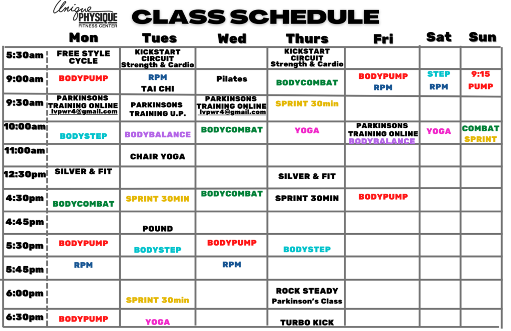 Unique Physique » Class Schedule